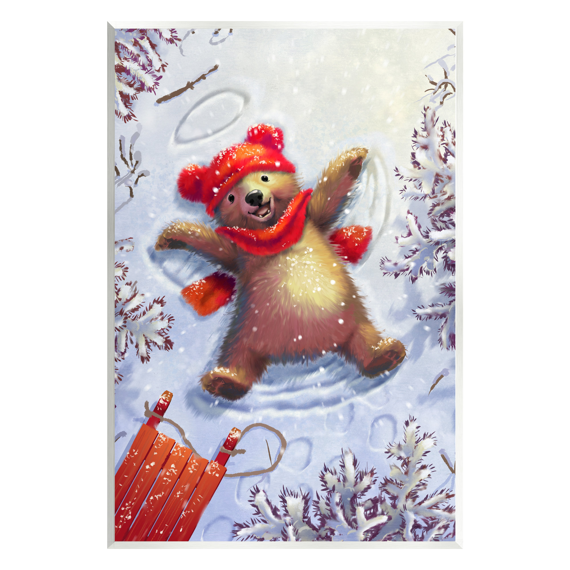Stupell Industries Bear Cub Snow Angel Sled by Pip Wilson Painting | Wayfair